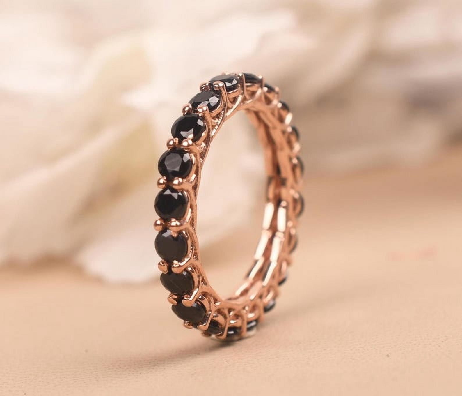 Black Spinel Full Eternity Band Ring, 18k Rose Gold plated Promise ...