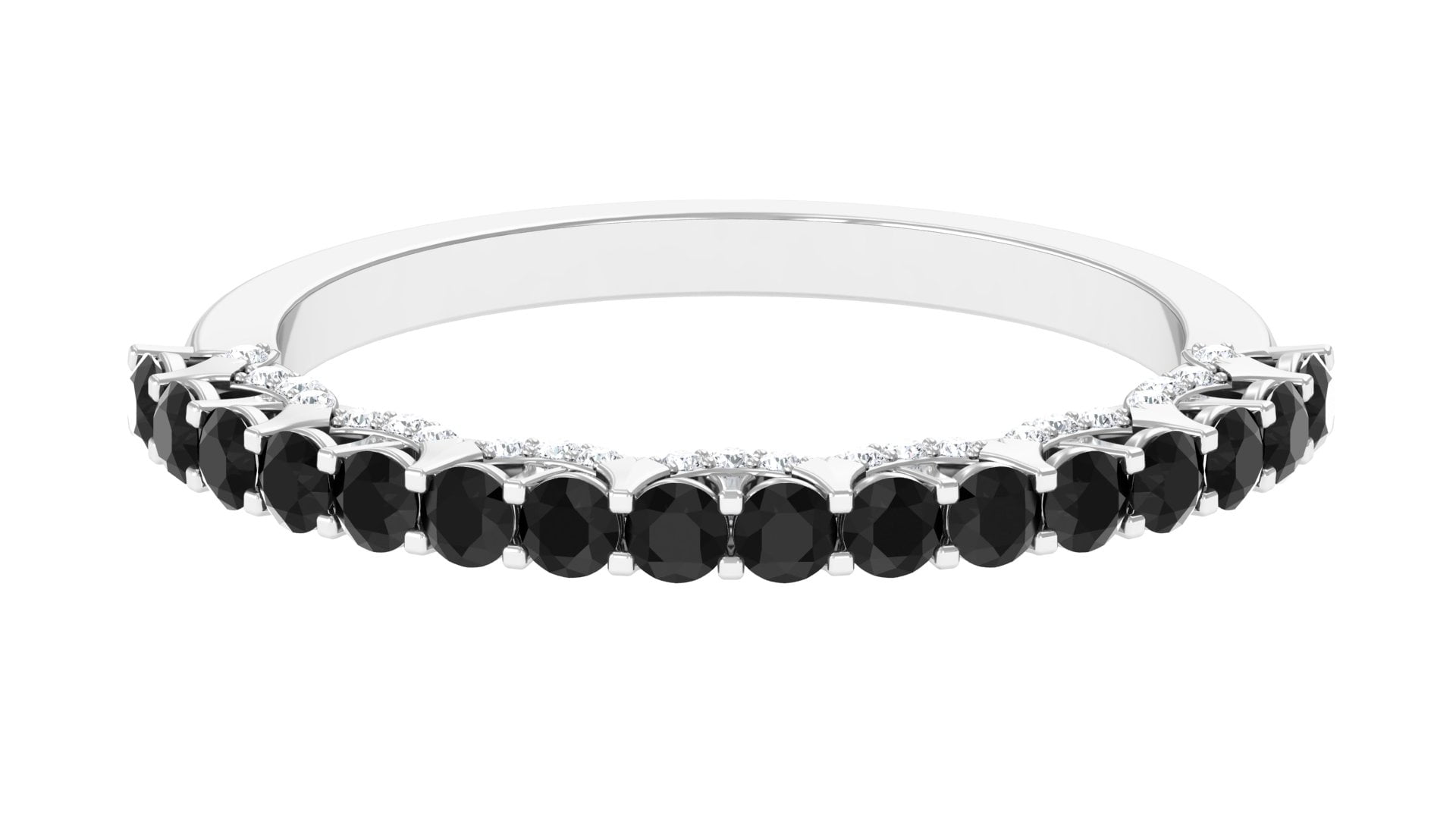 Black Spinel Half Eternity Ring for Women, August Birthstone Ring (AAA ...