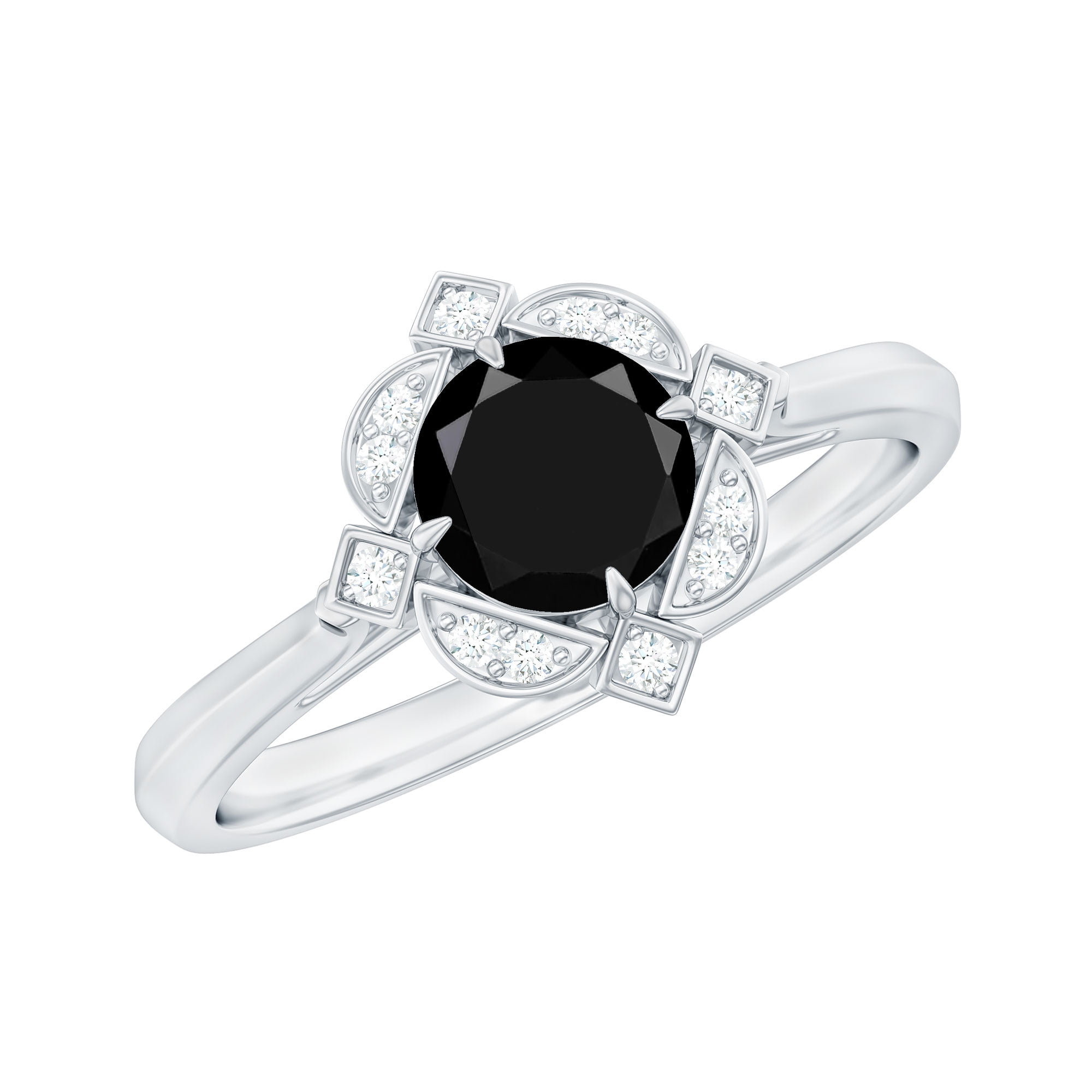 Black Spinel Ring with Diamond for Women, Vintage Inspired Ring - AAA ...