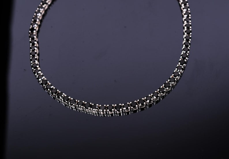 Black Spinel Round Chain Necklace Wedding Gift For Daughter Silver ...