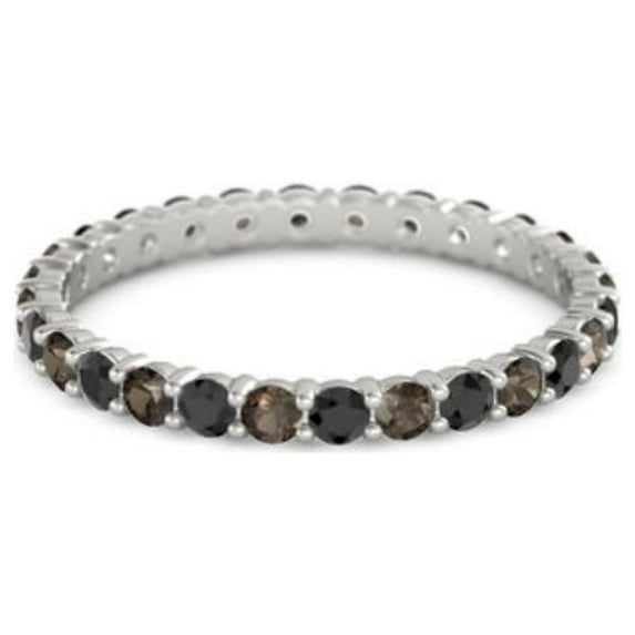 Black Spinel With Smoky Quartz Round 2.50 MM Eternity 925 Sterling Silver Women Stacking Ring ...