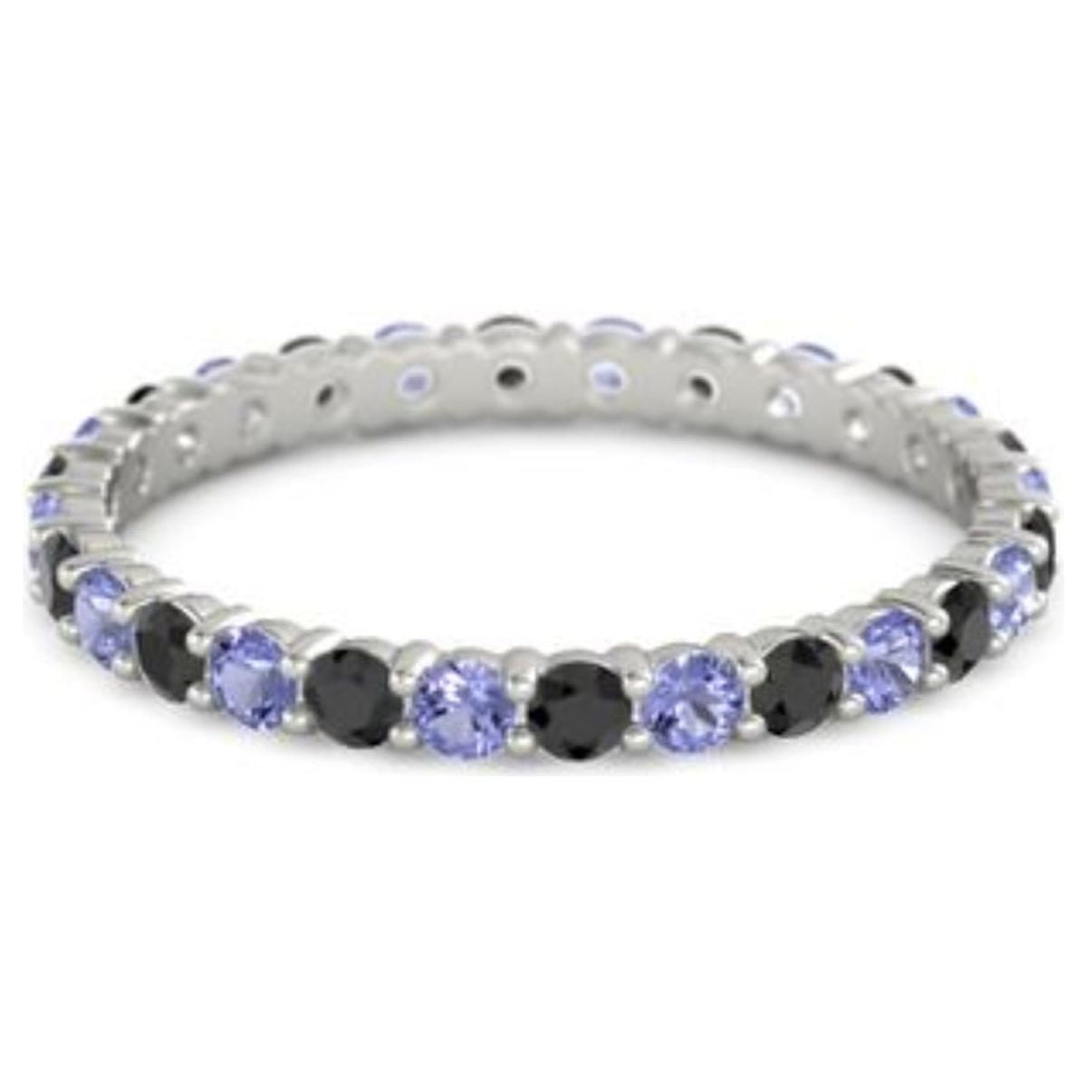 Black Spinel With Tanzanite Round 2.50 MM Eternity 925 Sterling Silver Women Stacking Ring ...