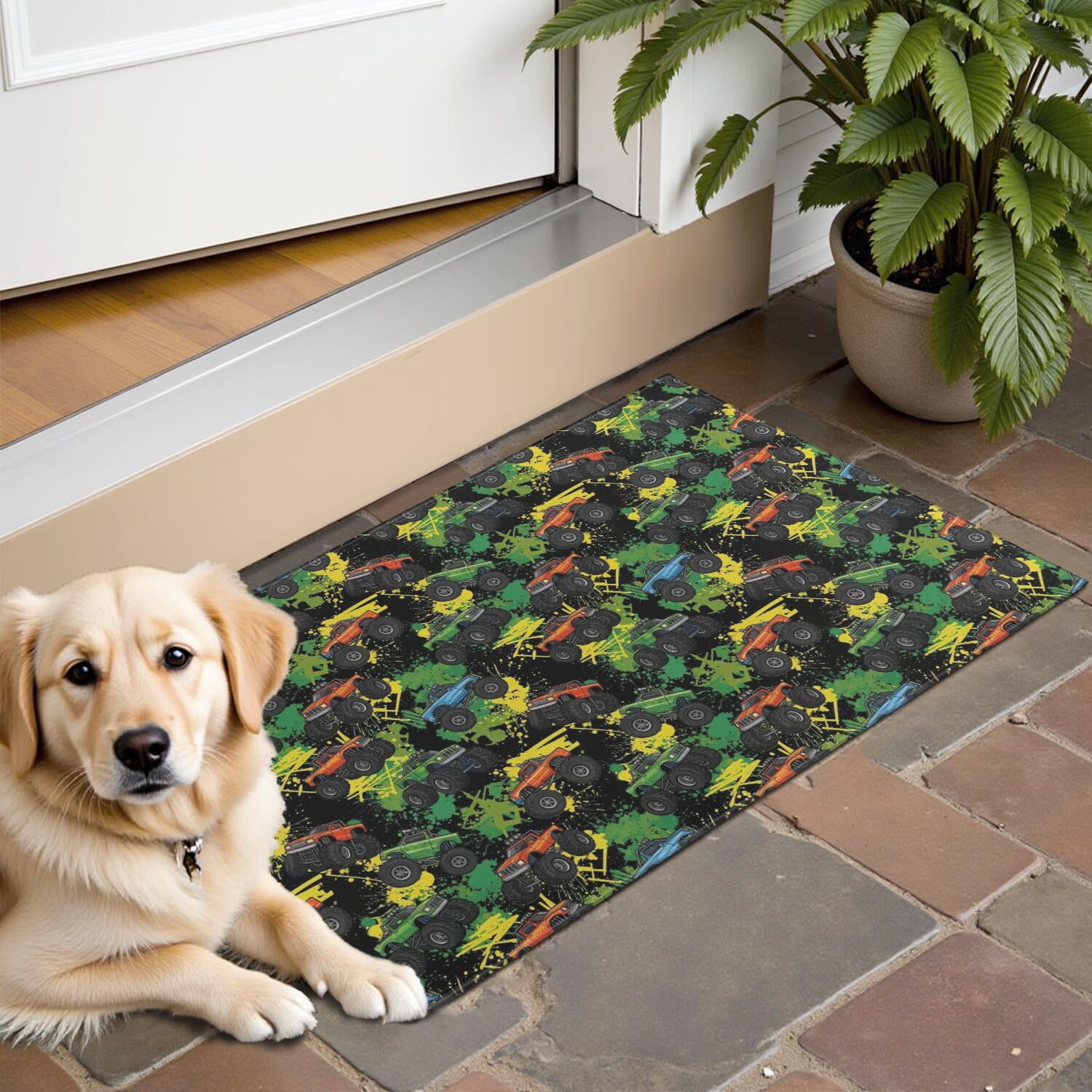 Black Splash Monster Cartoon Trucks Pattern Door Rugs,Washable Non Slip ...