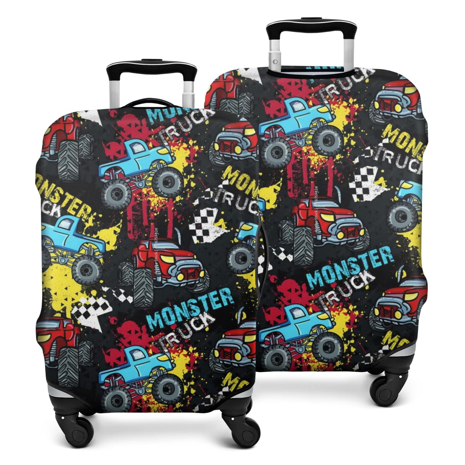 Black Splash Monster Cartoon Trucks Pattern Luggage Cover Fashion ...