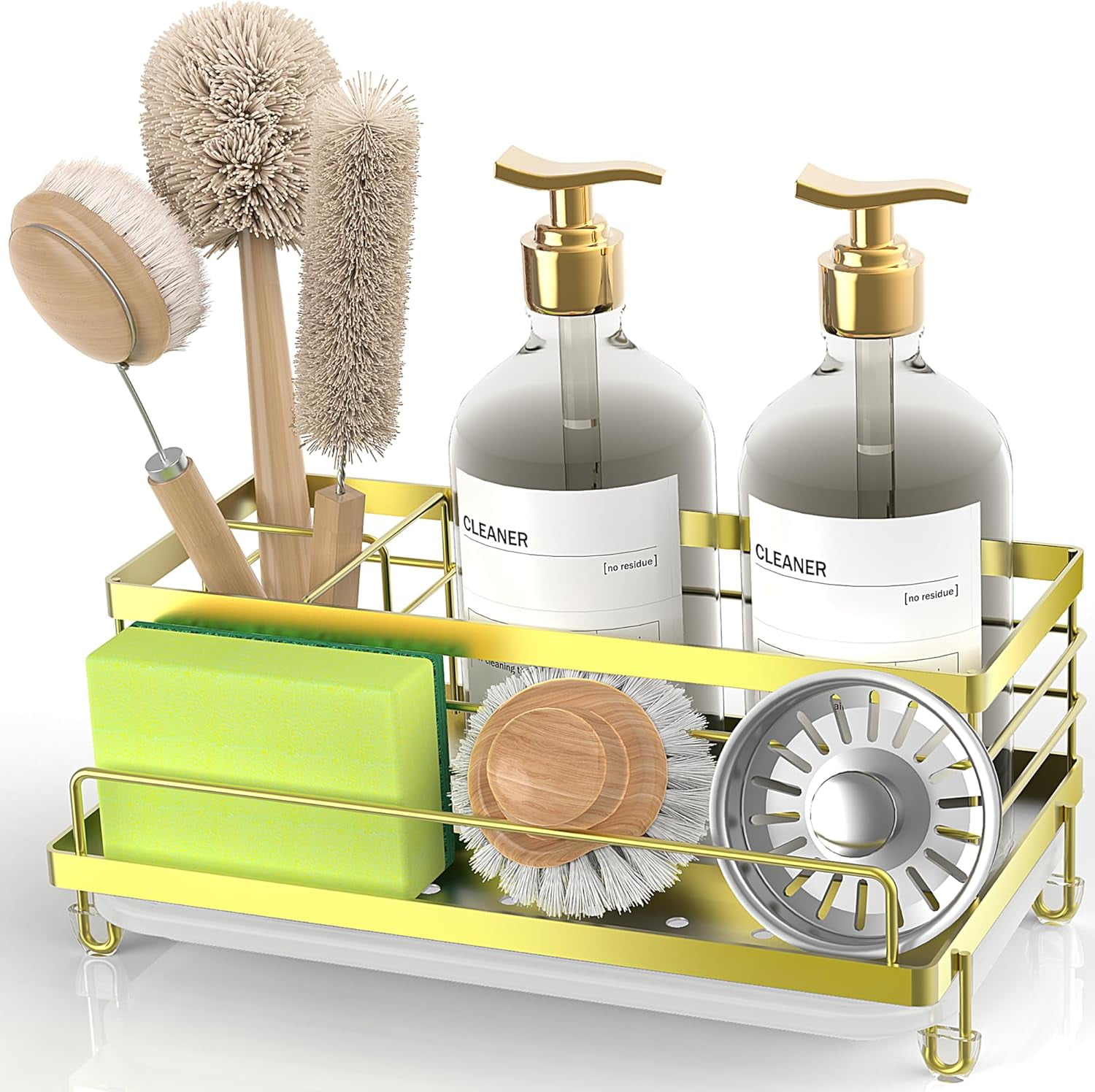 Rustproof Kitchen Sponge Holder – Large Black Sink Caddy with Drip Tray ...