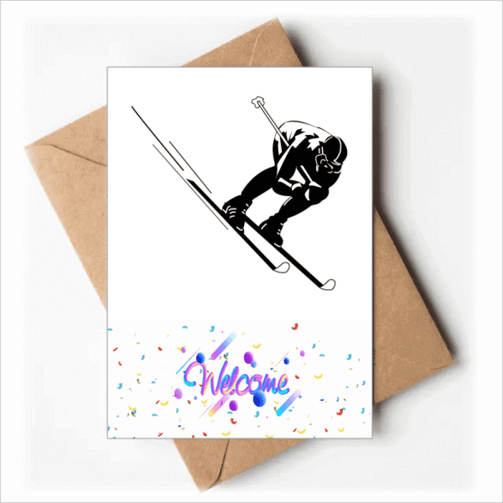 Black Sport Skiing Pattern Illustration Welcome Back Greeting Cards ...
