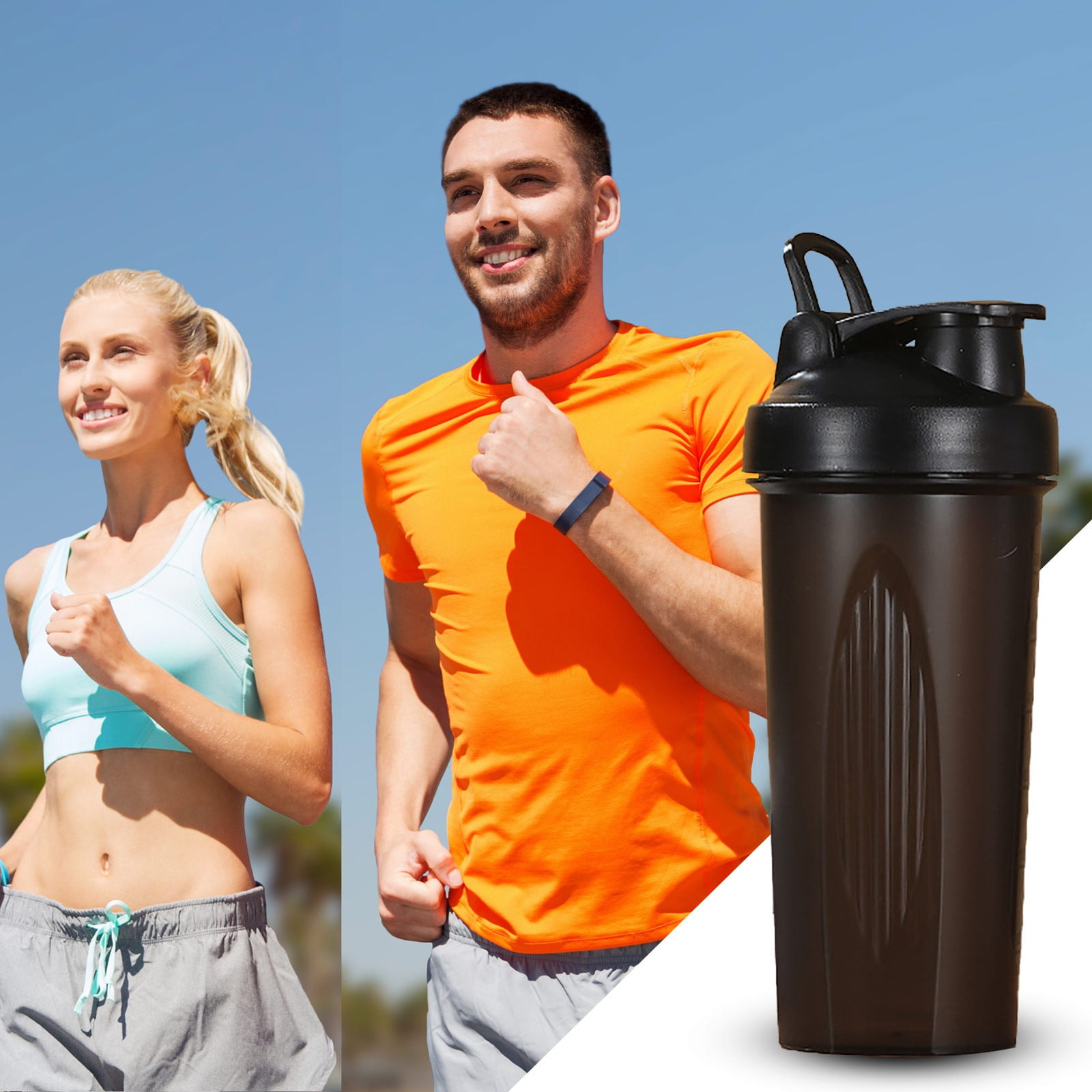 Black Sports Fitness Protein Shake Shaker Cup: A 600ml Plastic Water ...