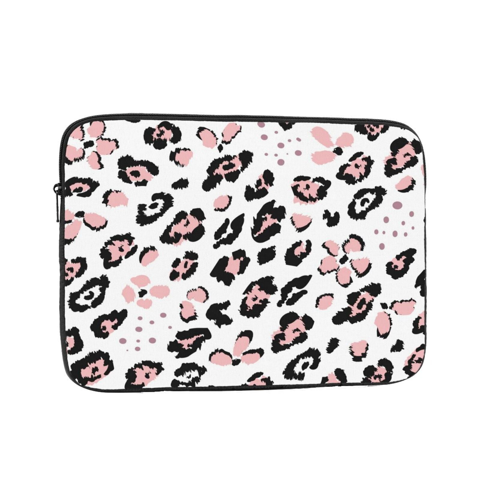 Black Spotted Leopard Print & Pink Flower 17 inch Portable Laptop ...