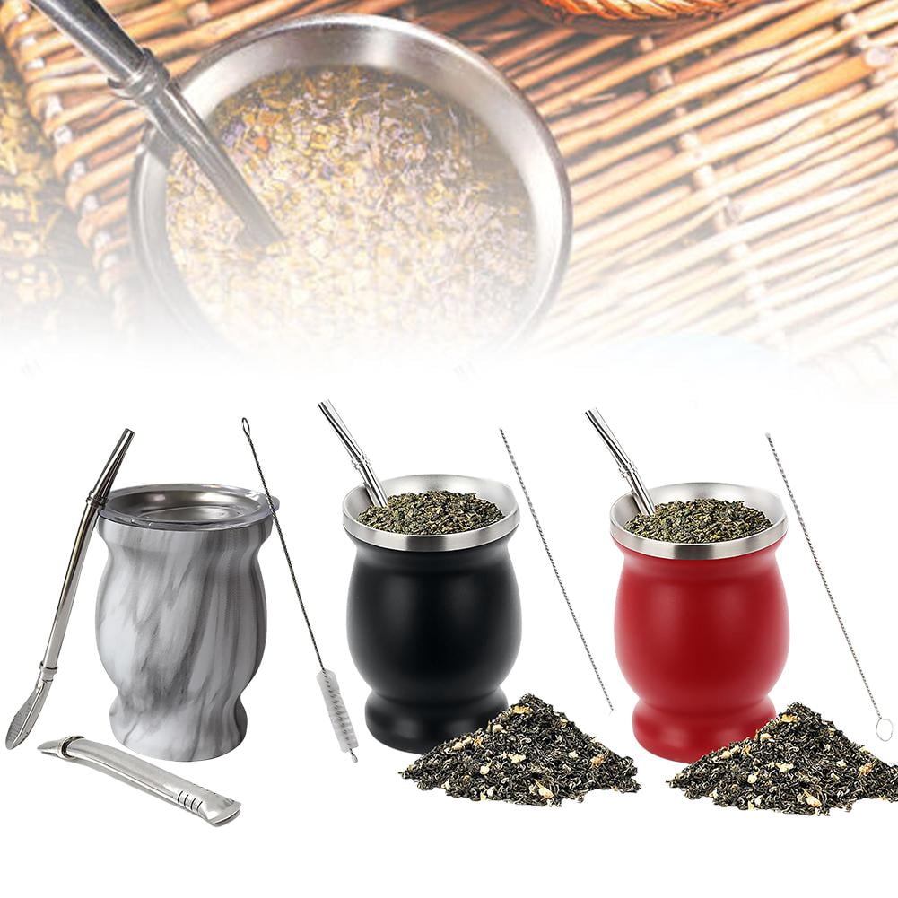 Black Spray-Coated 8oz Single Cup + Straw Spoon + Straw Brush Stainless ...