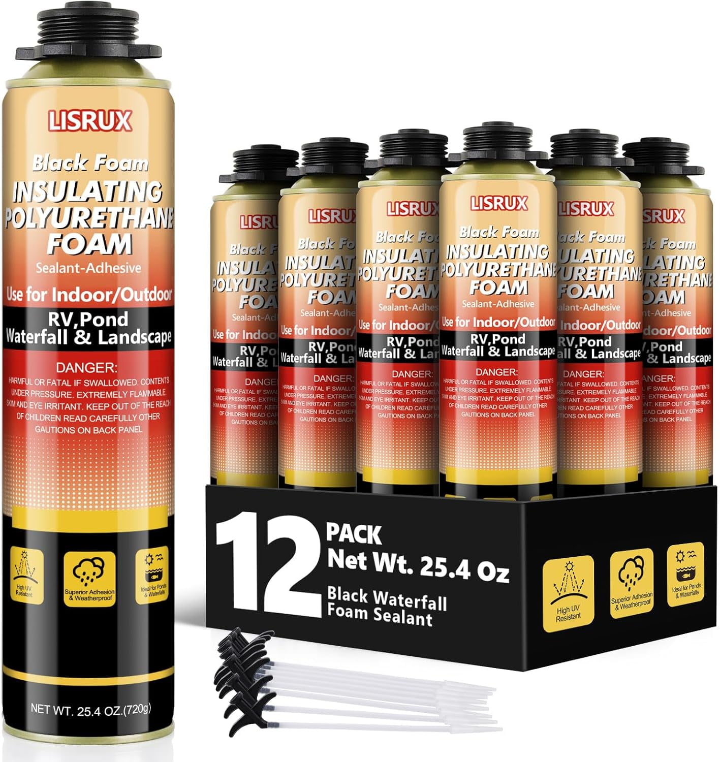 Black Spray Foam Sealant (12x25.4 oz) Landscape Waterfall Foam, UV ...