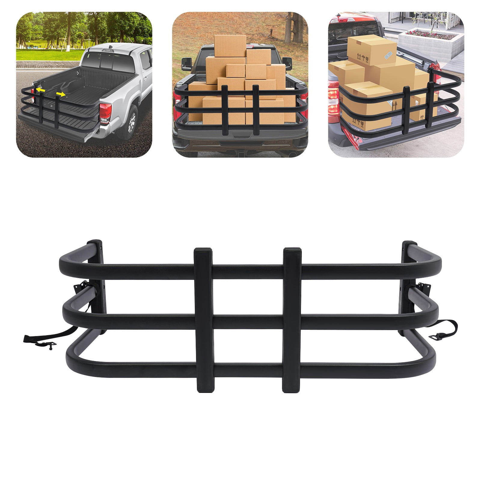 Black Spray-Molded Aluminum Truck Bed Extender, 49-61in Adjustable for ...