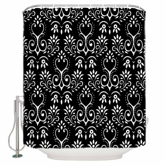 Black Spring Floral Bathroom Shower Curtains with 12 Hooks Polyester ...