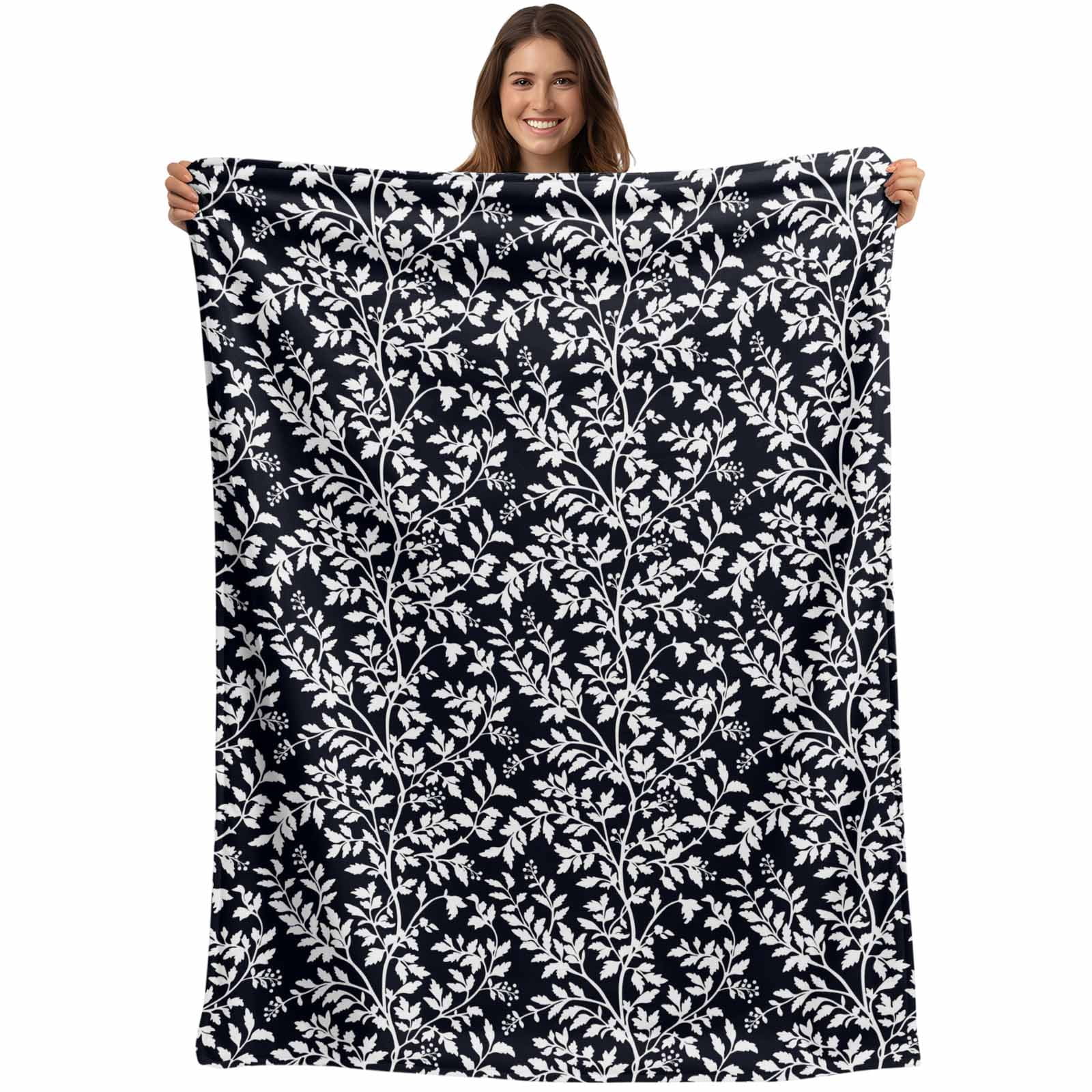 Black Spring Floral Blanket Soft Cozy Warm Twin Blanket for Bed, Plush ...