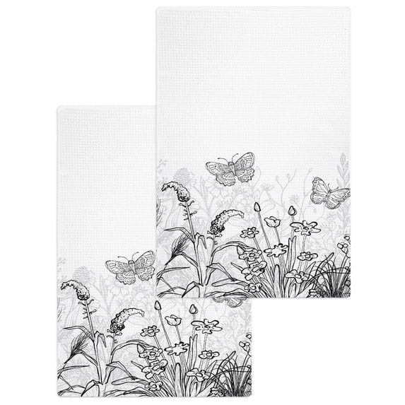 Black Spring Floral Kitchen Dish Towels for Drying Dishes Set of 2 ...