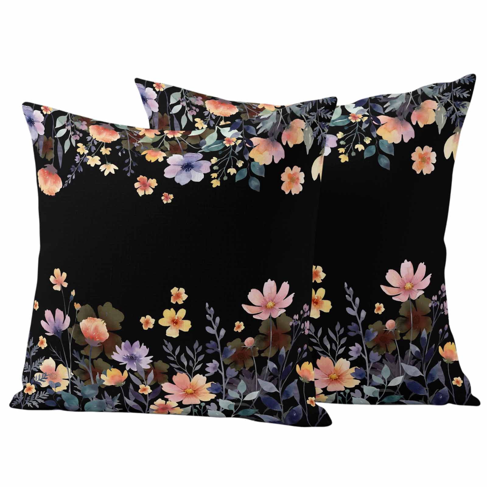 Black Spring Floral Outdoor Pillow Covers 16"x16" Set of 2,Waterproof ...