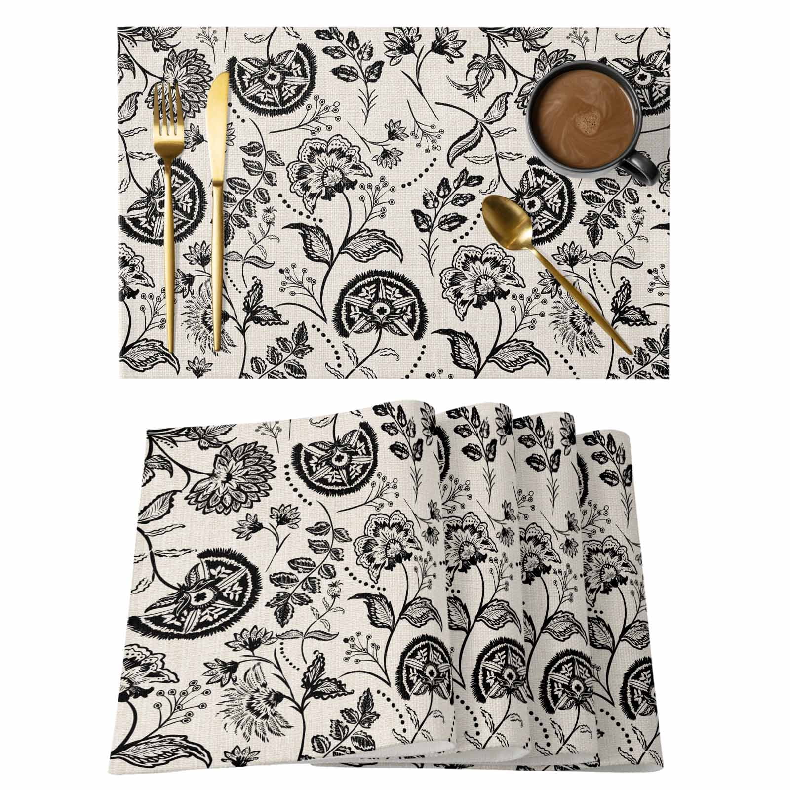 Black Spring Floral Placemats Set of 8 Summer Botanical Farmhouse ...