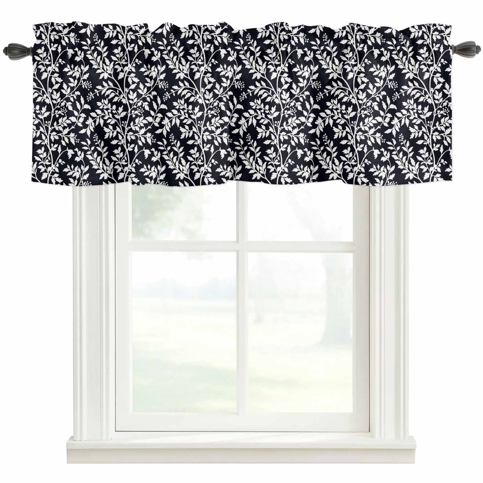 Black Spring Floral Rod Pocket Curtain Valance, Farmhouse Flowers ...