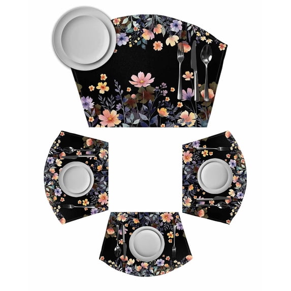 Black Spring Floral Round Table Placemats Set of 6 Wedge Placemats ...