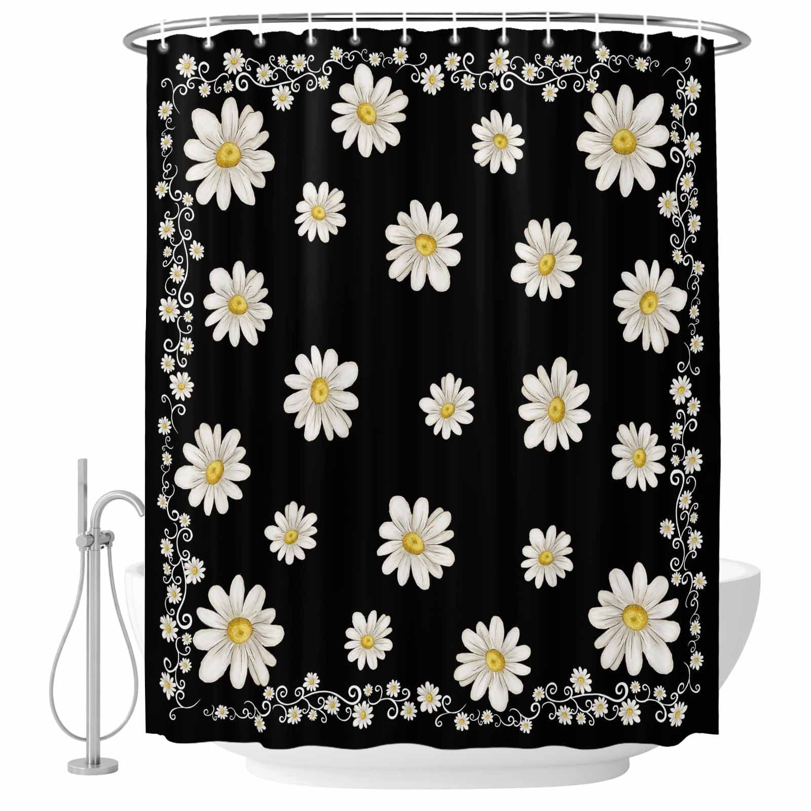 Black Spring Floral Shower Curtains for Bathroom, Waterproof Fabric ...
