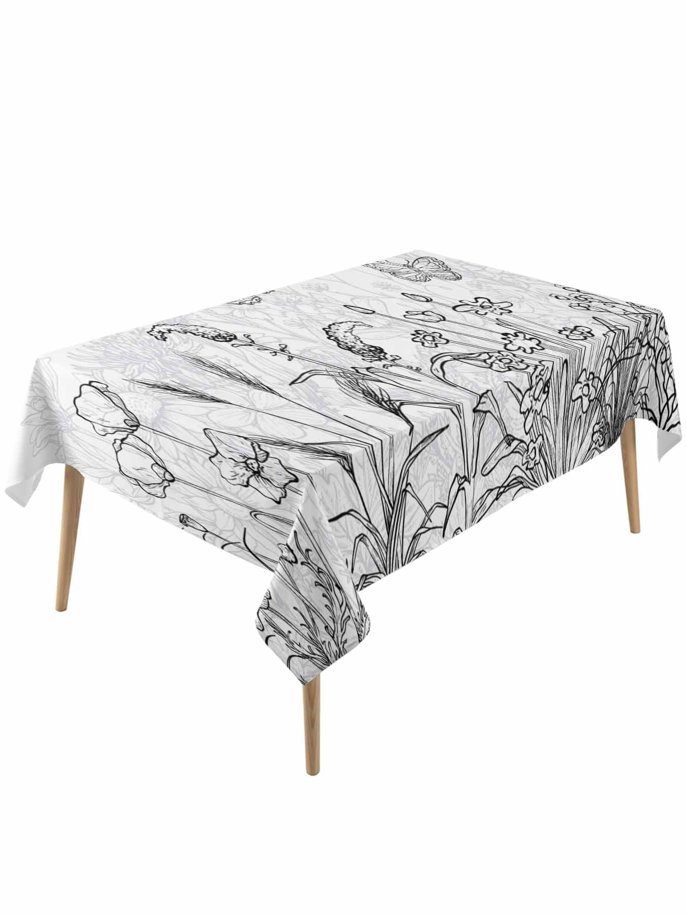 Black Spring Floral Table Cloth, Summer Botanical Butterfly Modern ...