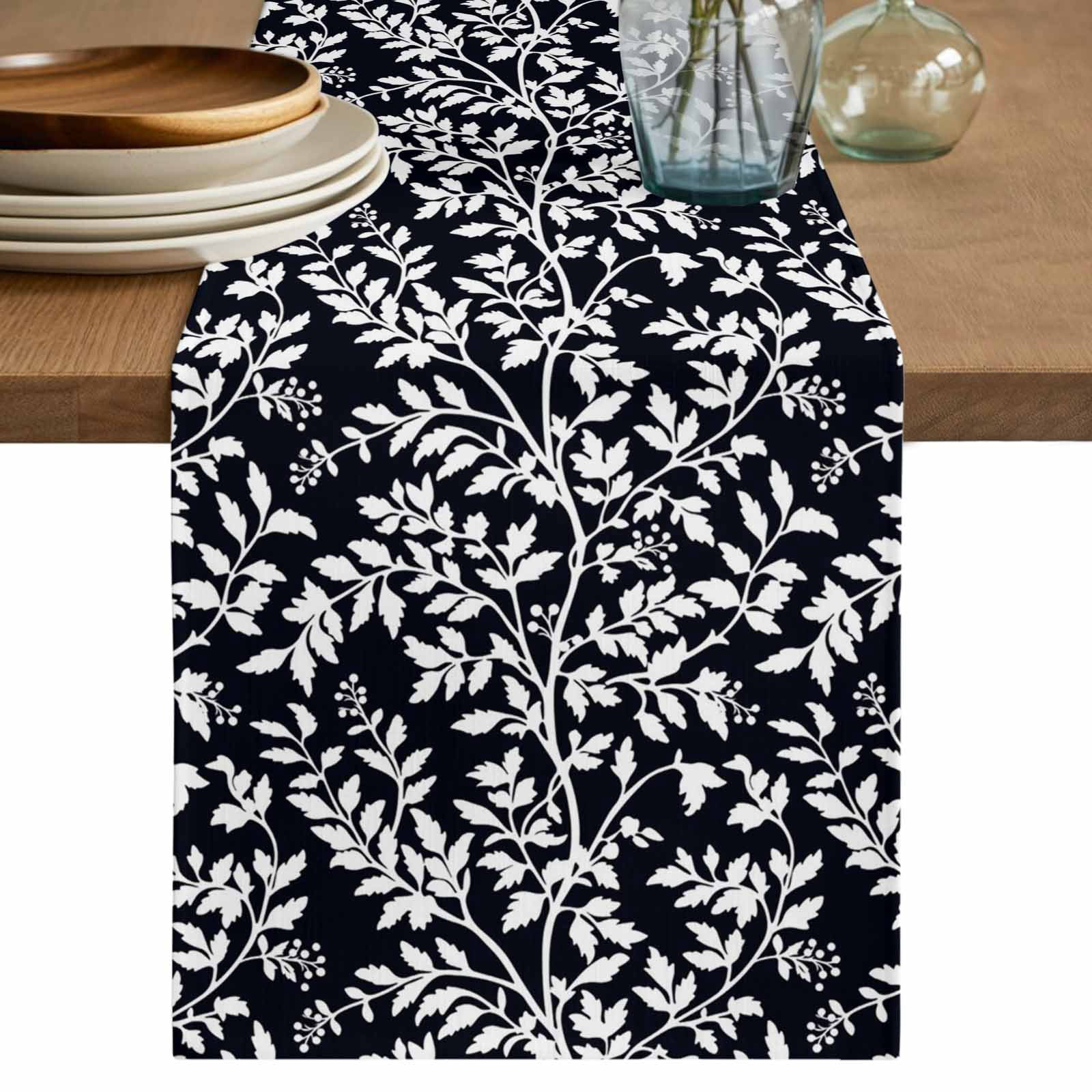 Black Spring Floral Table Runner 120 Inches, Farmhouse Flowers Elegant ...