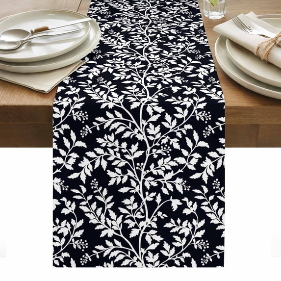 Black Spring Floral Table Runner - 72 Inch Long, Kitchen Dining Table ...