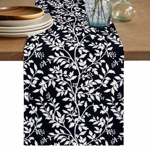 Black Spring Floral Table Runner 72 Inches, Farmhouse Flowers Elegant ...