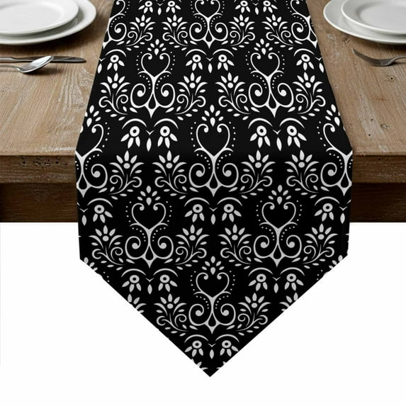 Black Spring Floral Table Runner Linen Burlap Table Runner 36 Inches ...