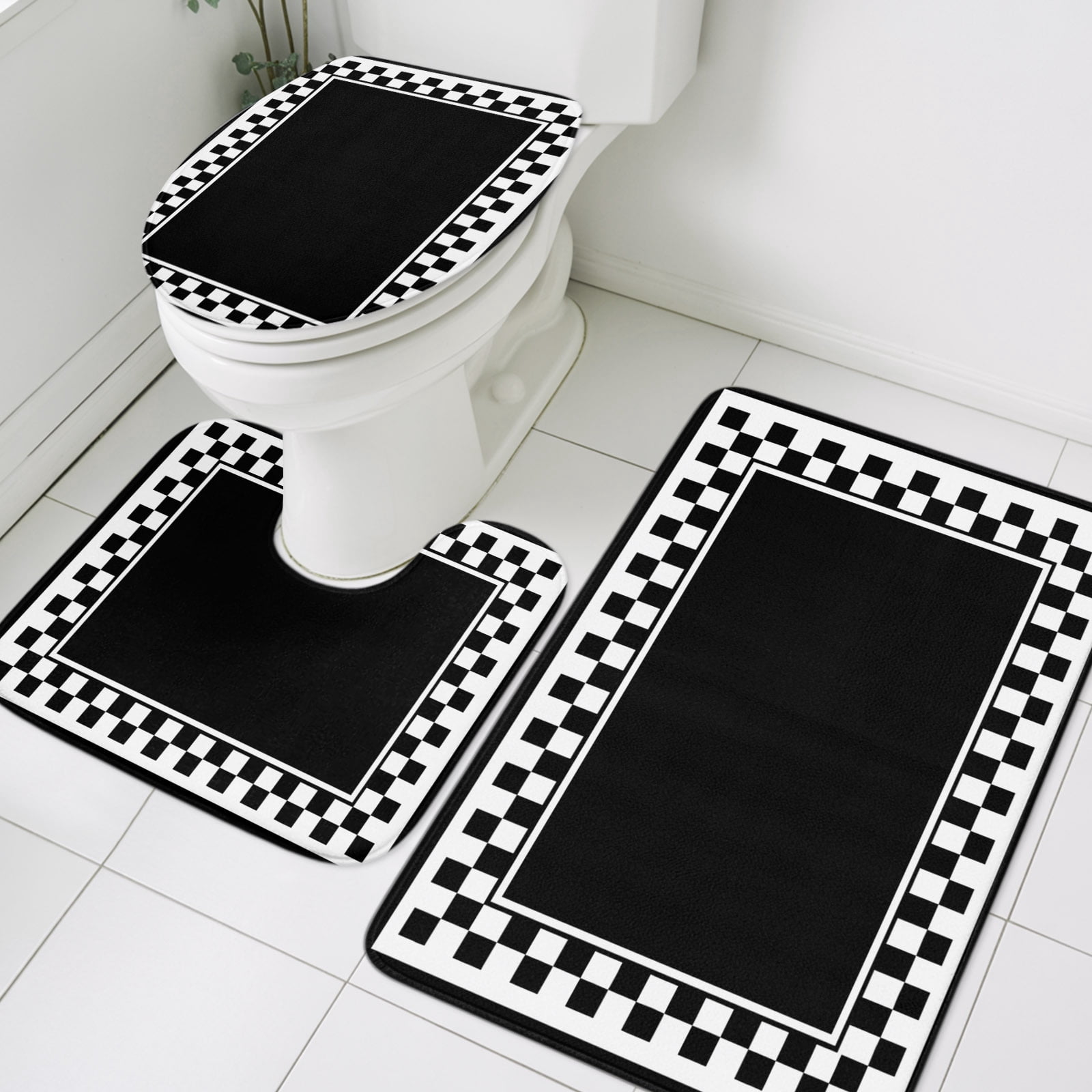 Black Square Bathroom Rugs Set Graphic Retro Black White Checkered ...
