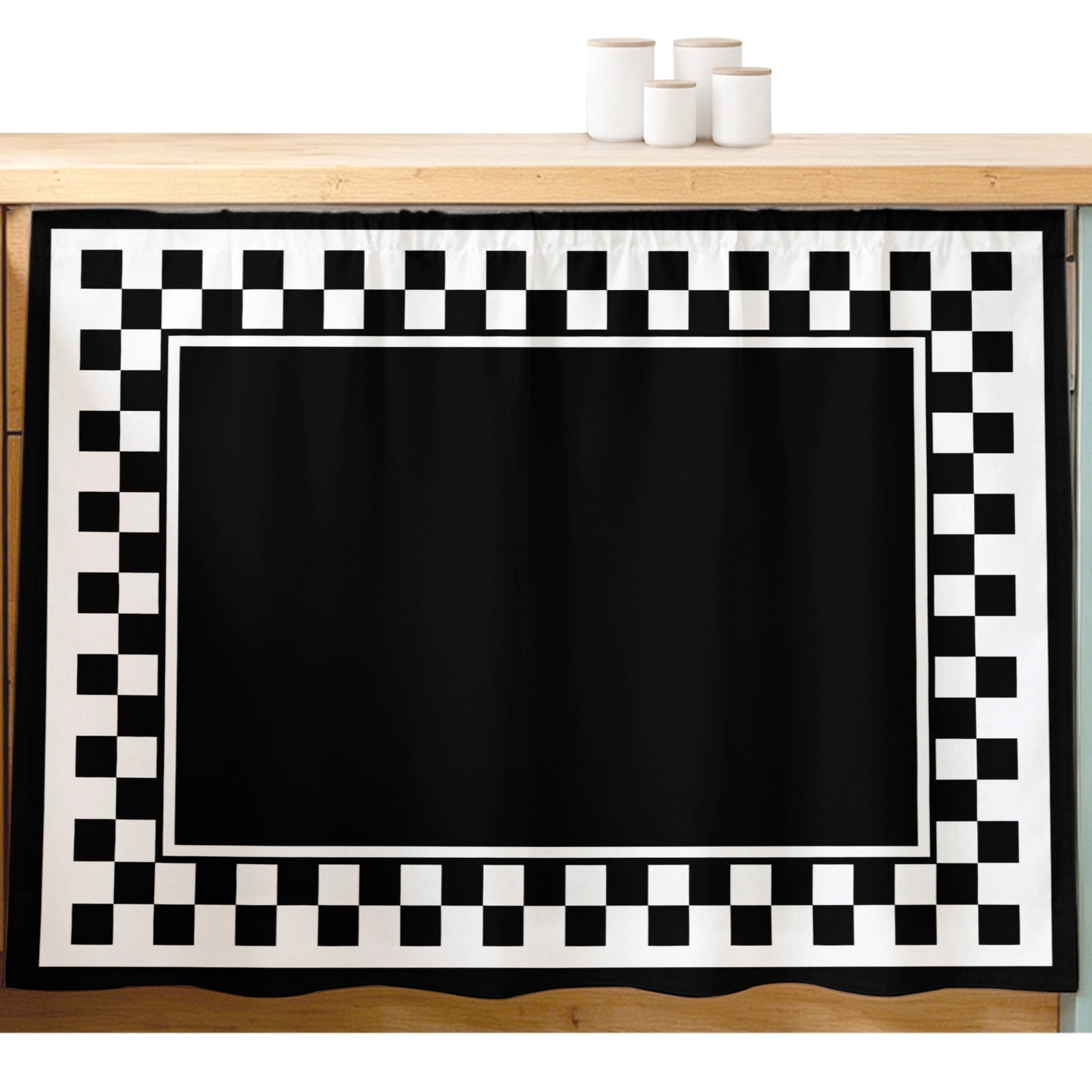 Black Square Cabinet Curtains 10" W x 11" L, Graphic Retro Black White ...