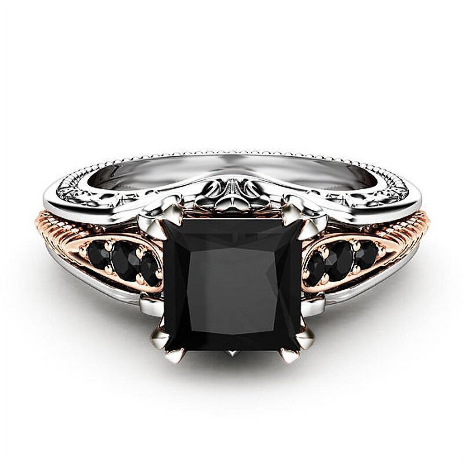 Black Square Diamond Princess Ring Engagement Wedding Band Ring for ...