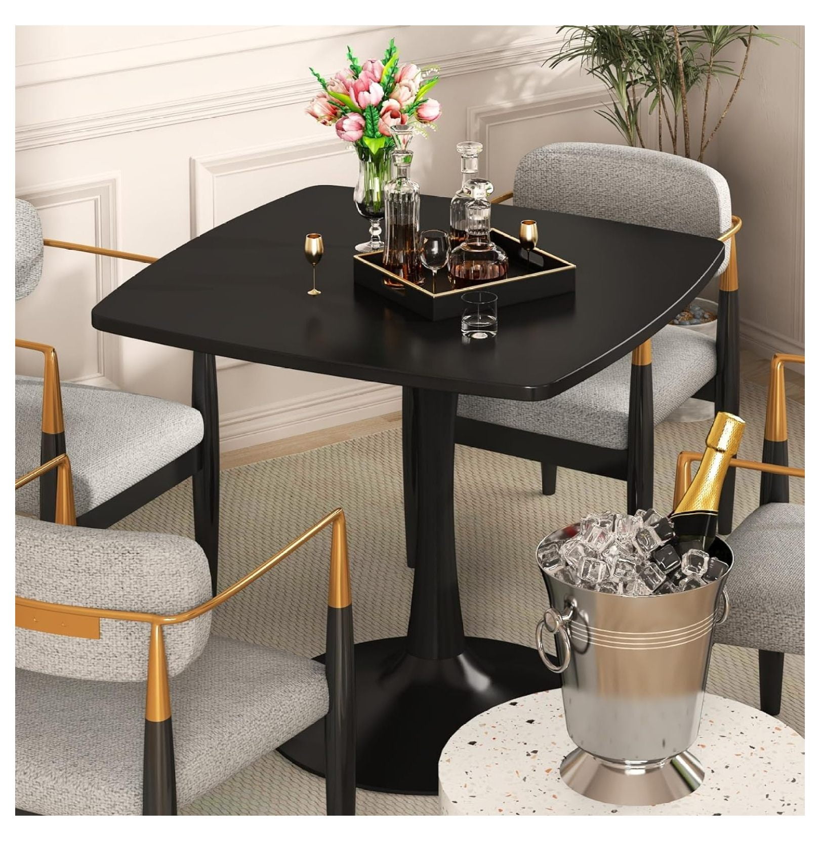 Black Square Dining Table, 31.5" Table Pedestal Dining Table Kitchen ...