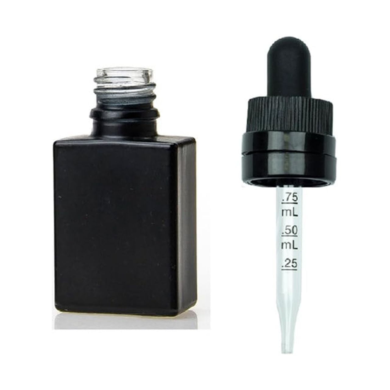 Black Square Glass Bottle UV Resistant with Temper Evident Eye Dropper ...