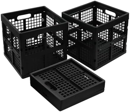 Black Square Milk Crate, 18 L Plastic Stackable Utility Crate, 3 Pack ...