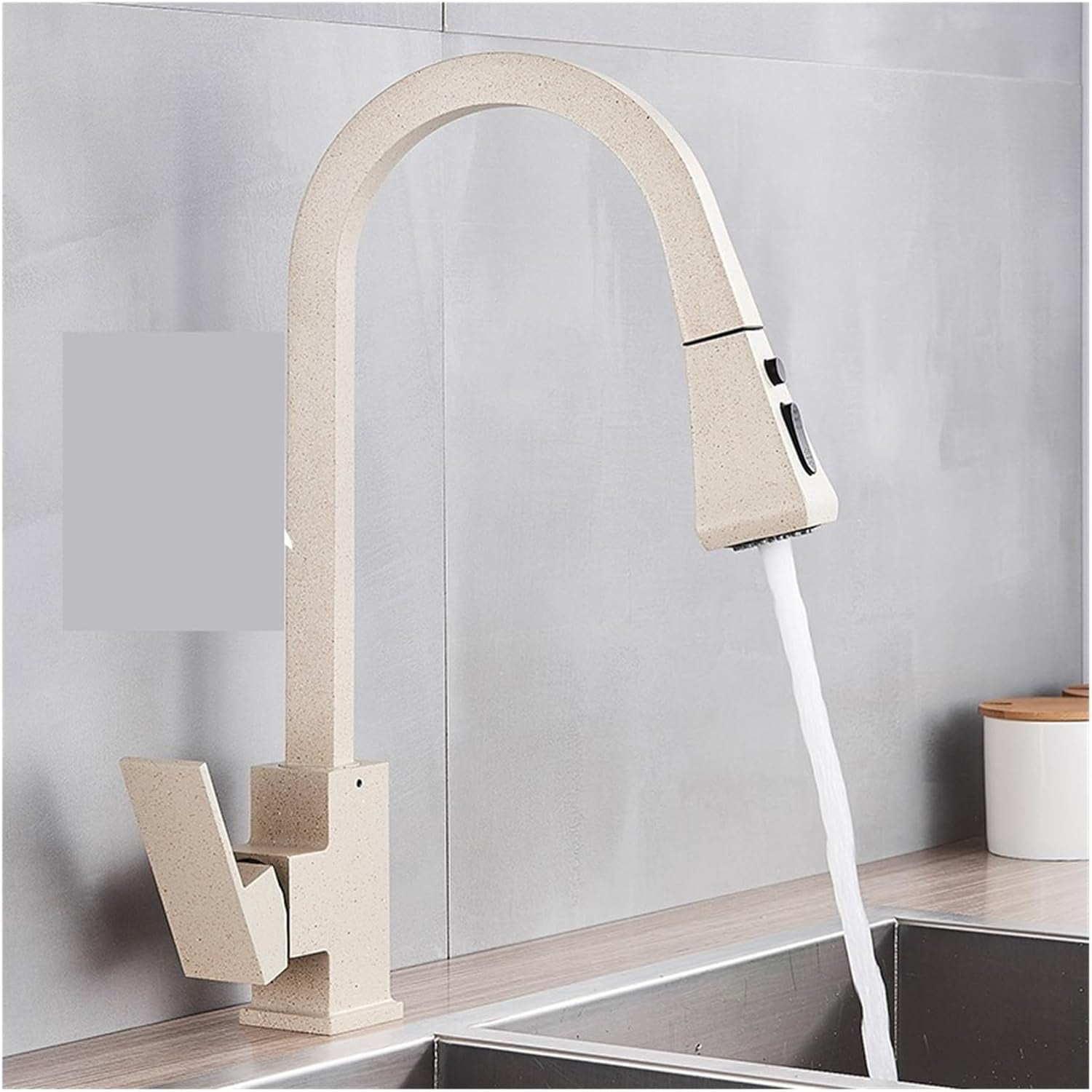 Black Square Pull Out Kitchen Faucet Single Lever Hot Cold 360 Rotation ...