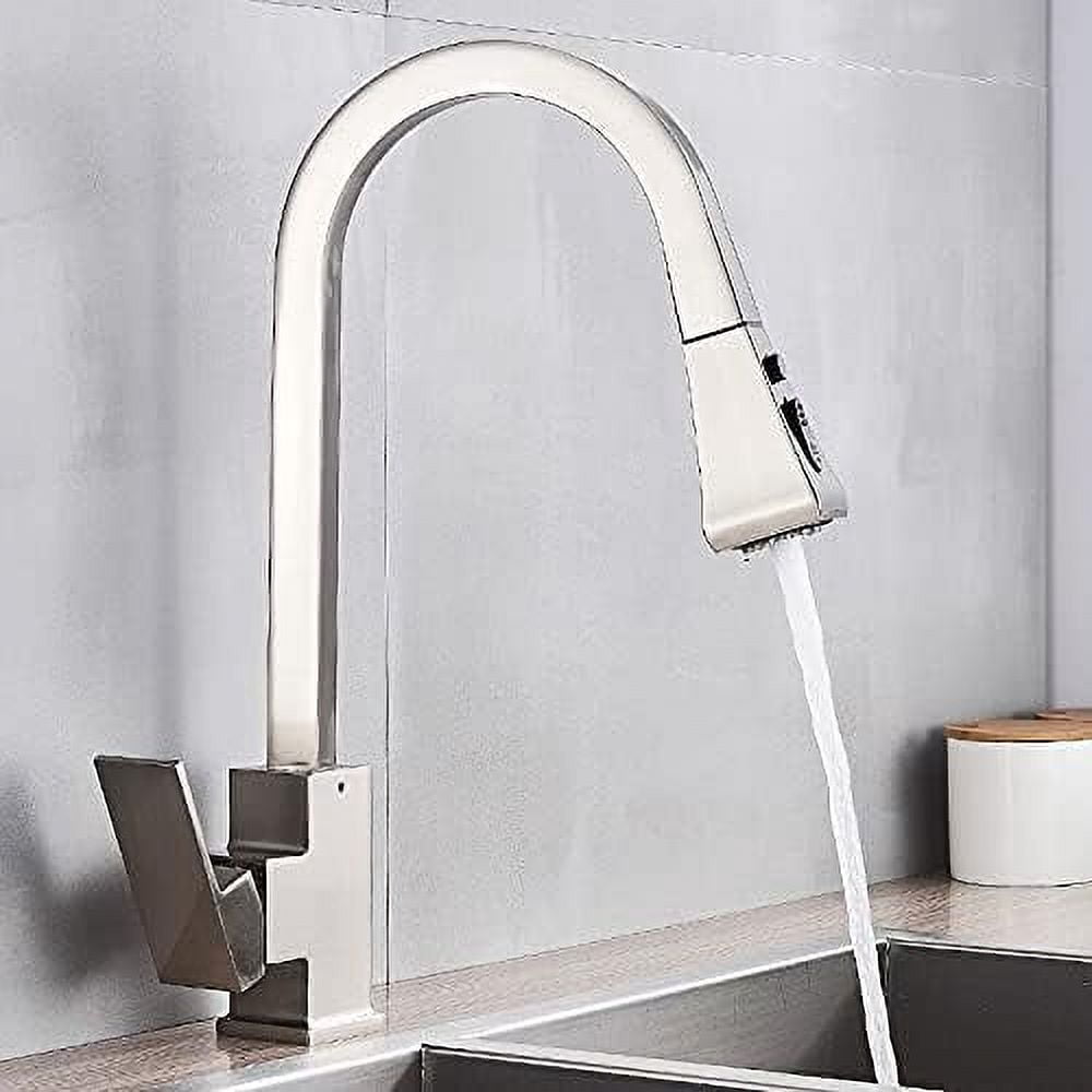 Black Square Pull Out Kitchen Faucet Single Lever Hot Cold 360 Rotation ...