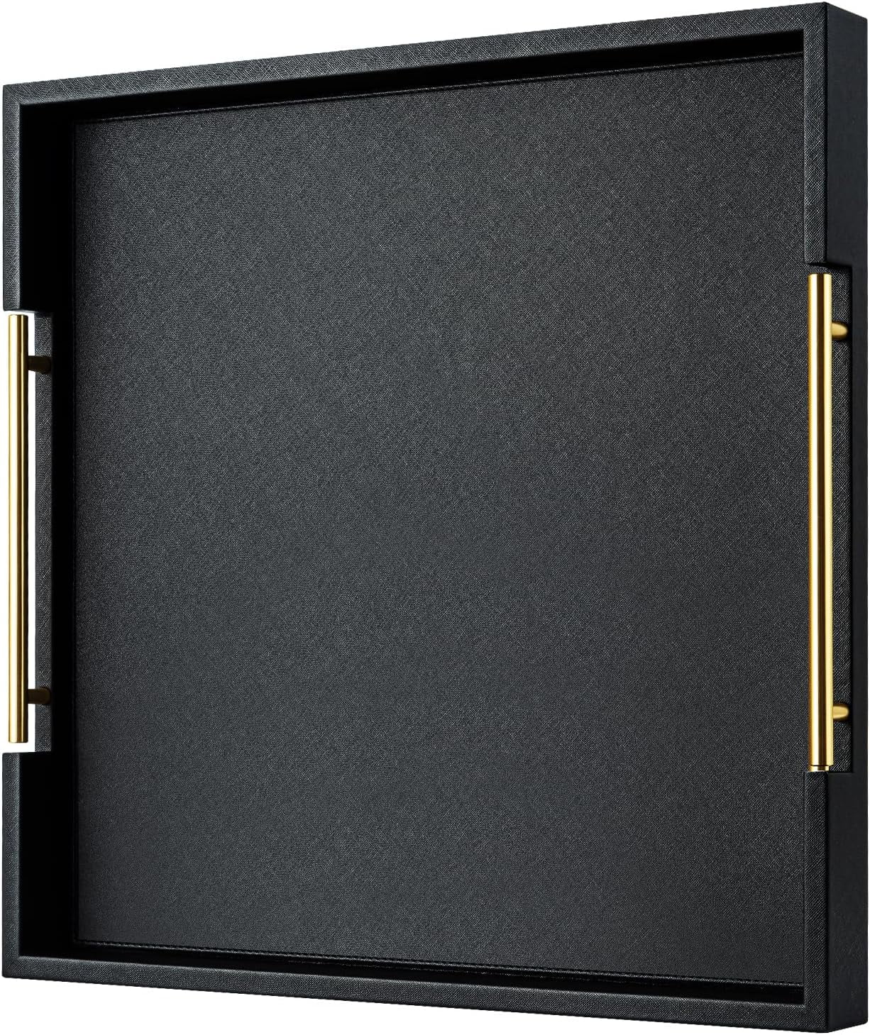 Black Square Serving Tray with Gold Handles for Party,Large Wood ...