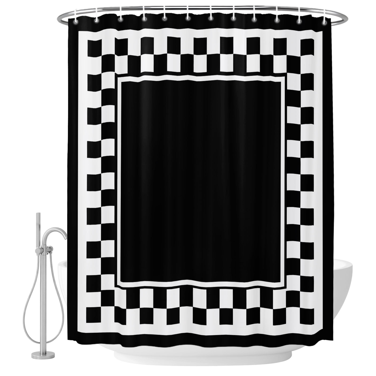 Black Square Shower Curtain for Bathroom, Graphic Retro Black White ...