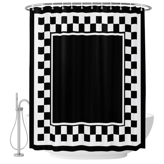 Black Square Shower Curtain for Bathroom, Graphic Retro Black White ...