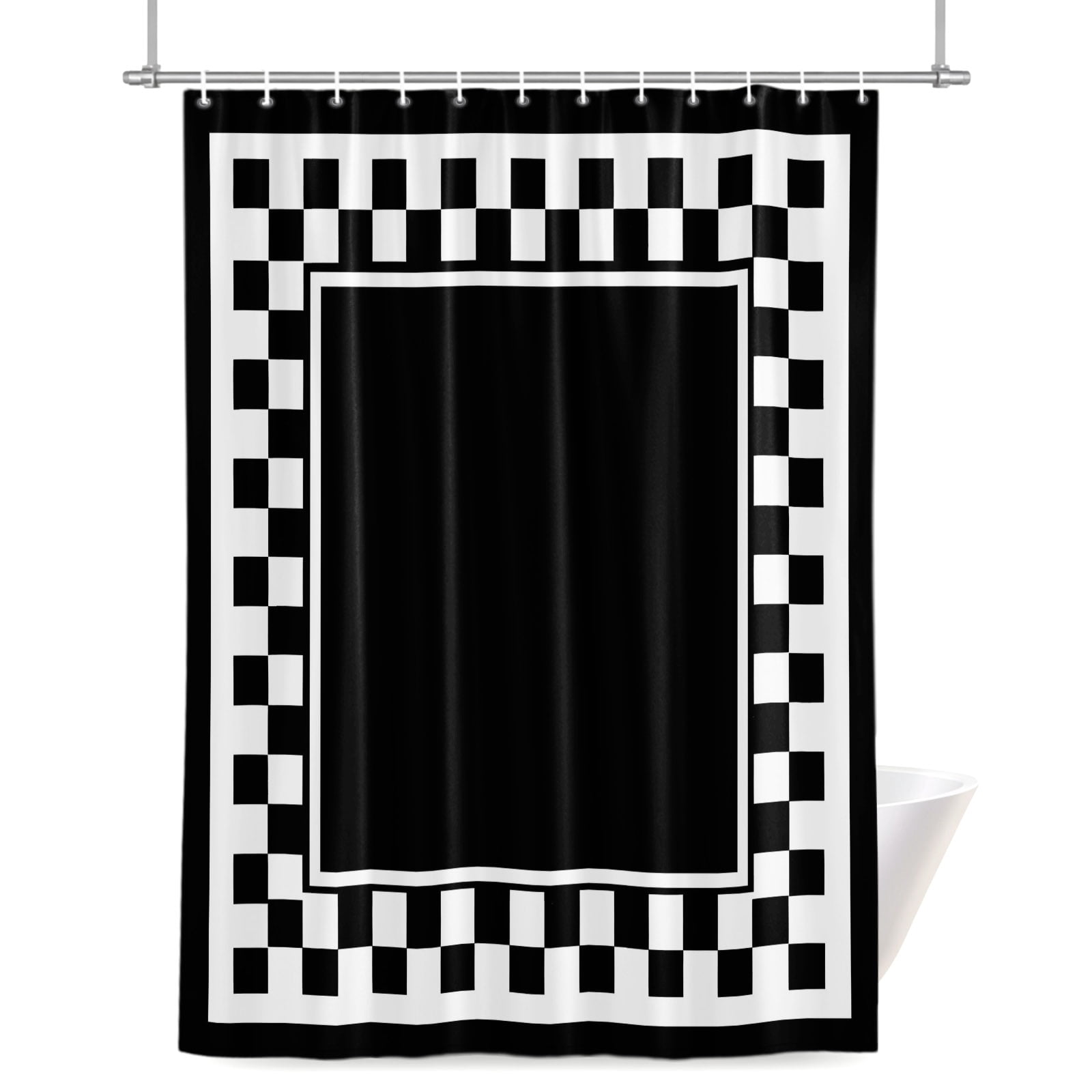 Black Square Shower Curtains for Bathroom, Graphic Retro Black White ...