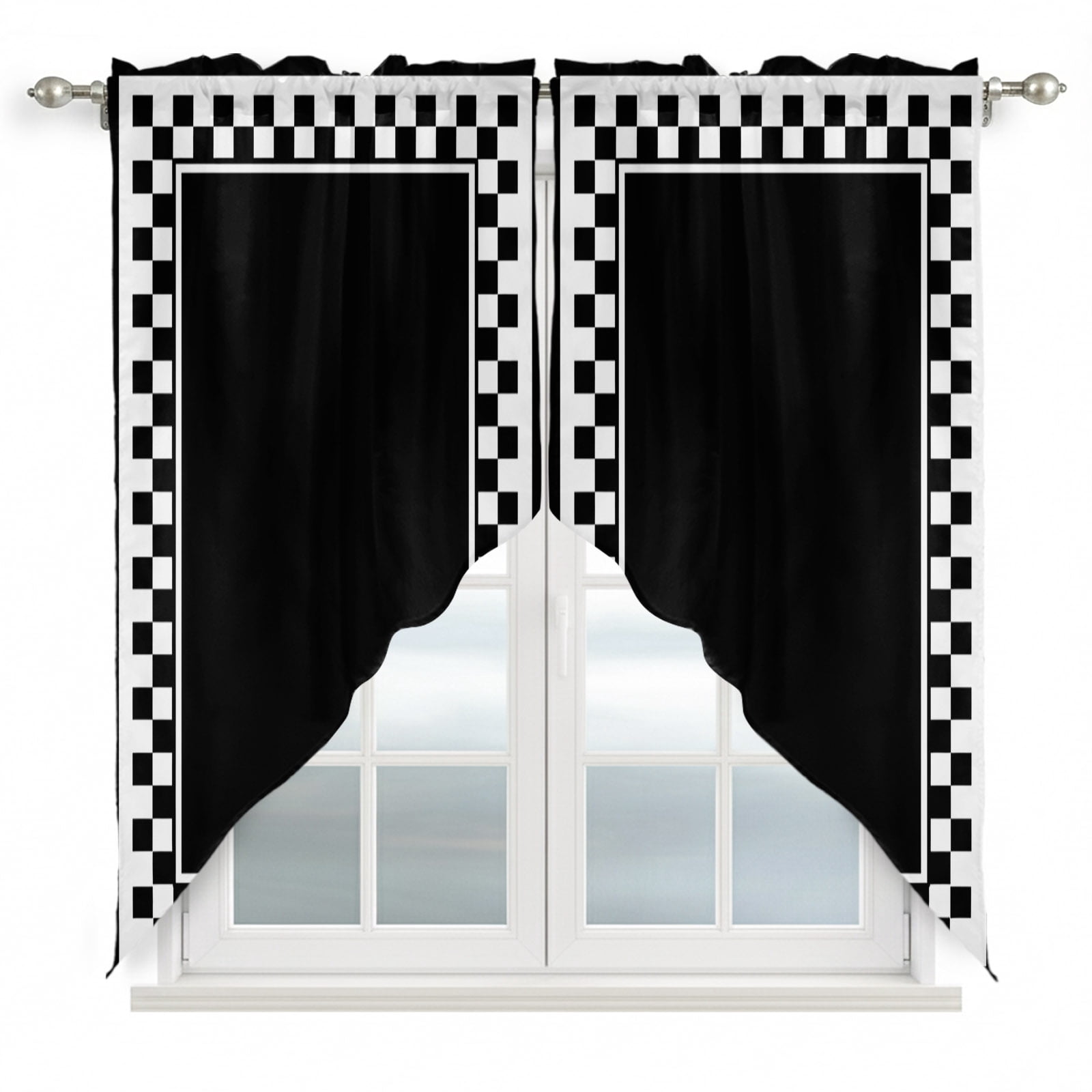 Black Square Swag Valances for Windows 2 Pack Graphic Retro Black White ...