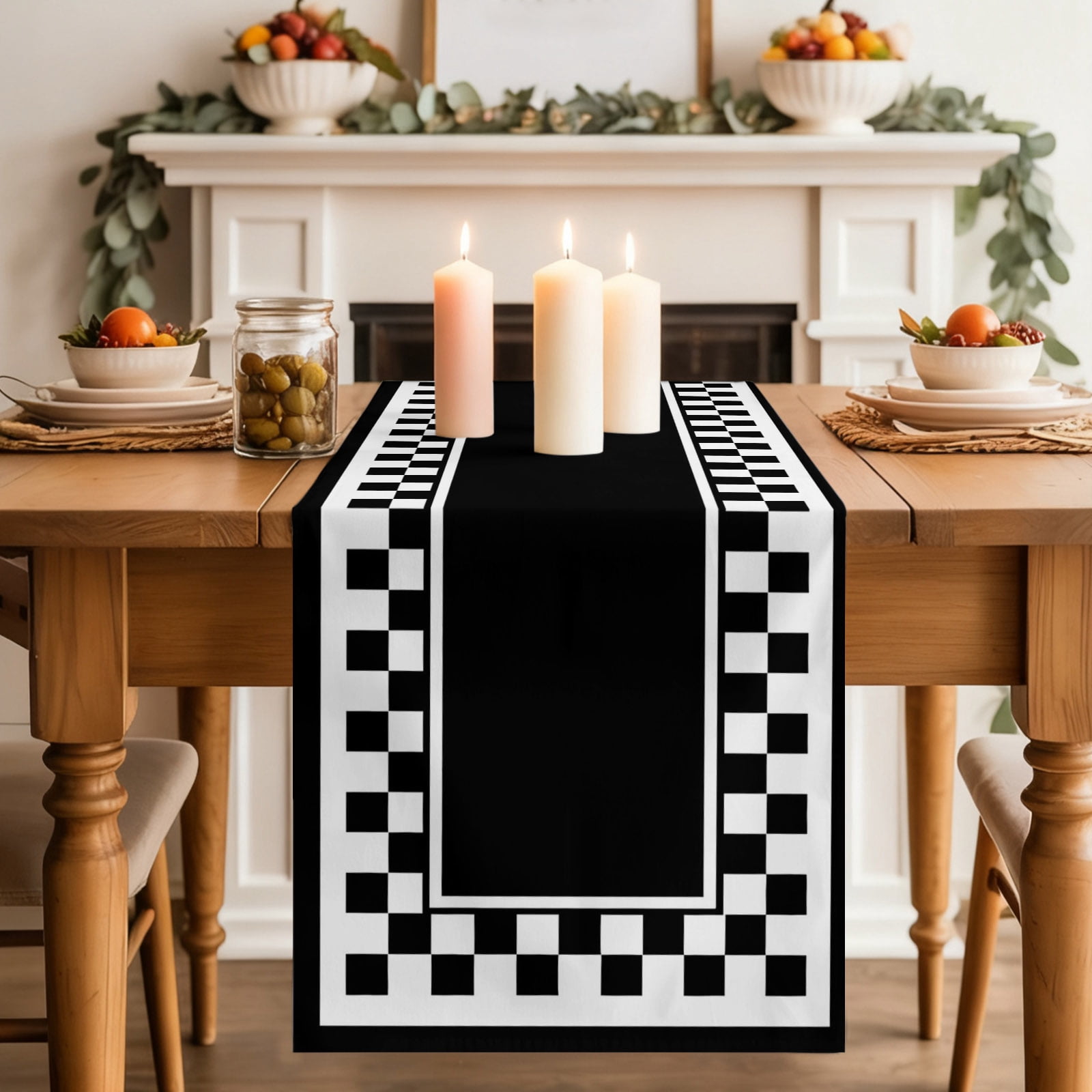 Black Square Table Runner 13x72 Inch Graphic Retro Black White ...