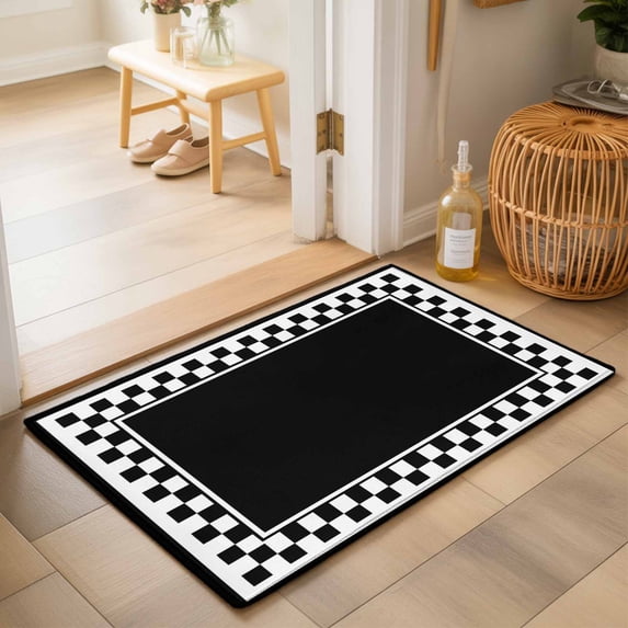 Black Square Washable Small Entryway Area Rugs 2'x3', Graphic Retro ...