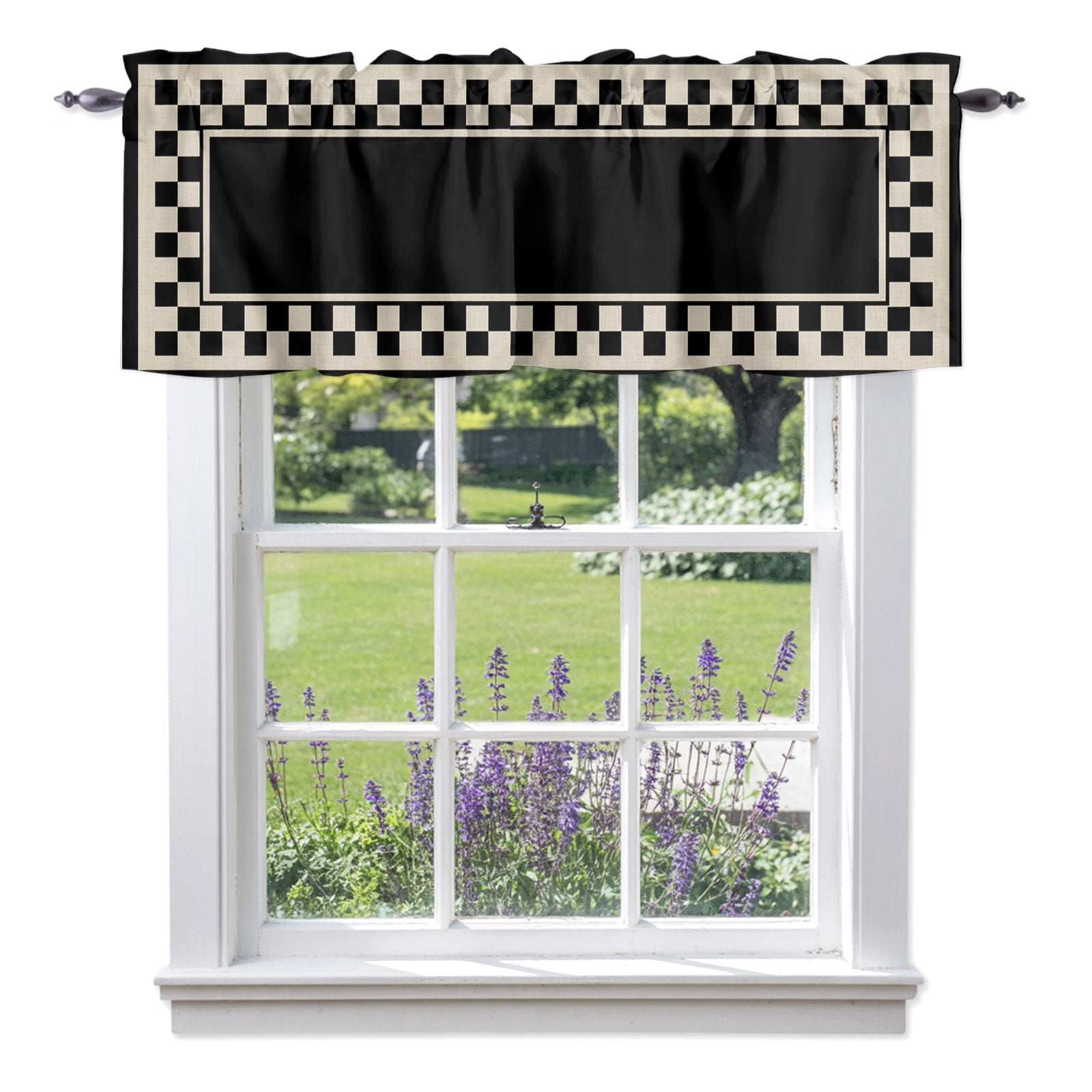 Black Square Window Valance for Kitchen, Graphic Retro Black Khaki ...