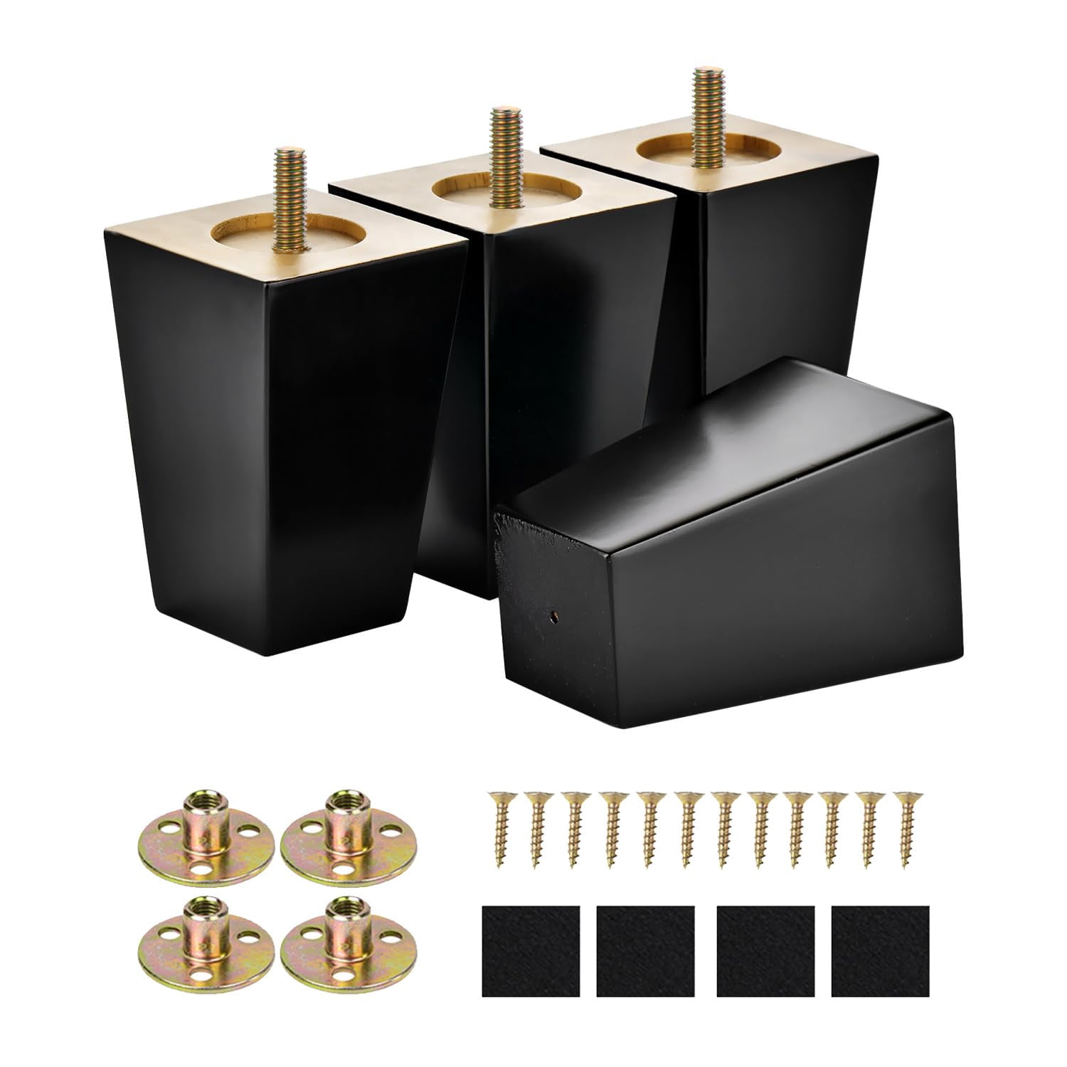 Black Square Wood Furniture Feet Set Of 4 With M8 Bolts And Screws For ...