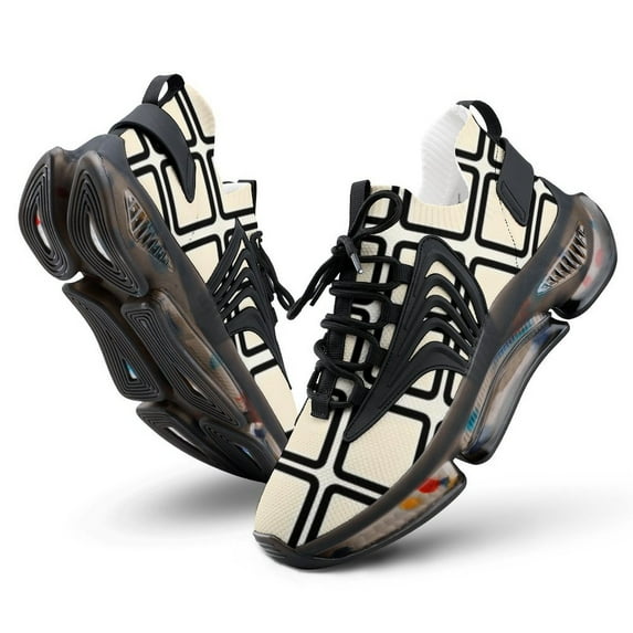 Black Squares Cream Background Pattern Walking Shoes for Men Woman ...