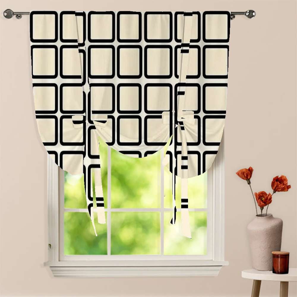 Black Squares Cream Background Pattern Window Curtain for Living Room ...