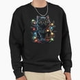 Black St. Nick Cat Tangled Up In Lights Graphic Unisex Sweatshirt Funny ...