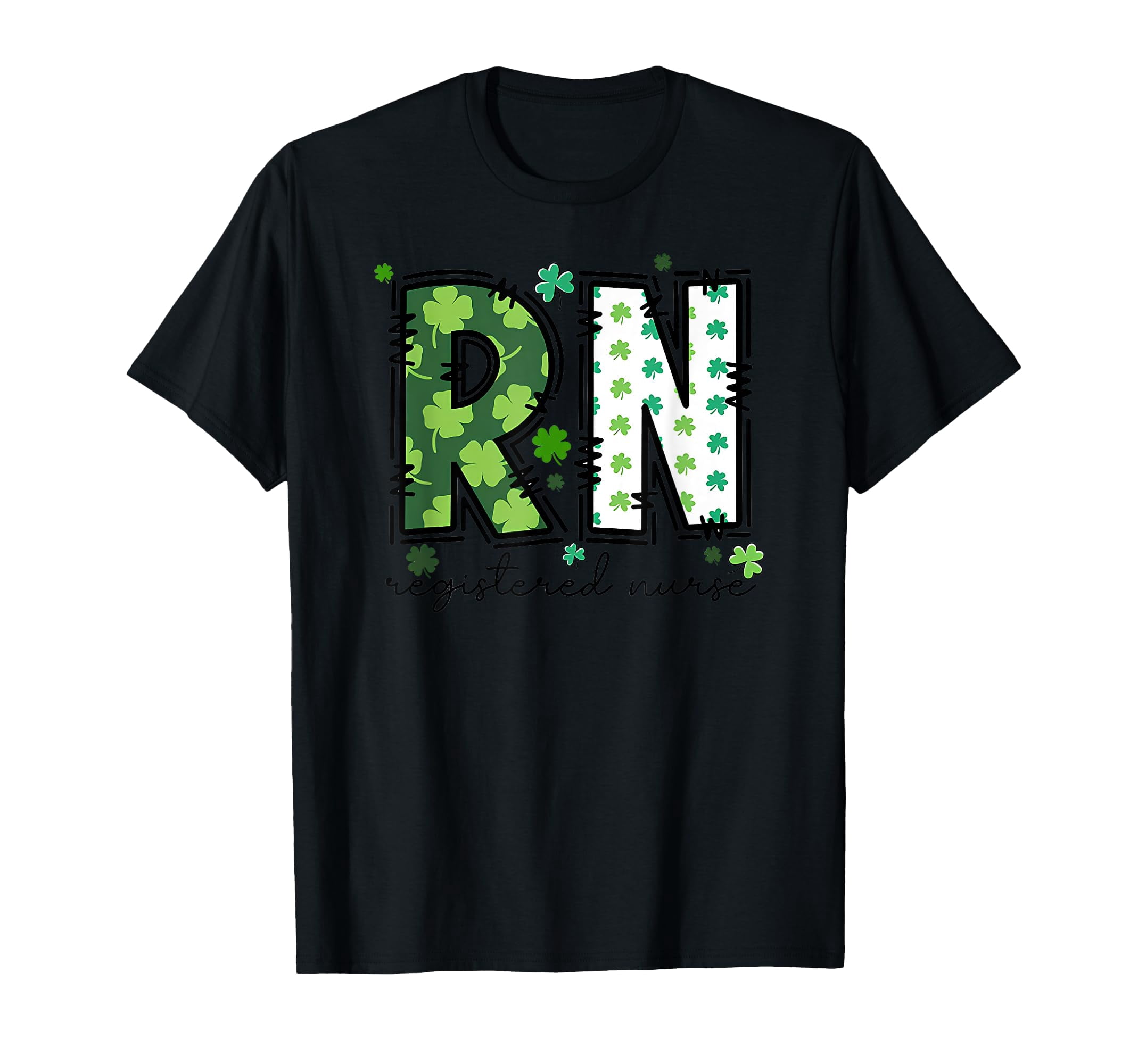 Black St Patrick's Day Shamrock RN Hospital Staff T-Shirt for ...