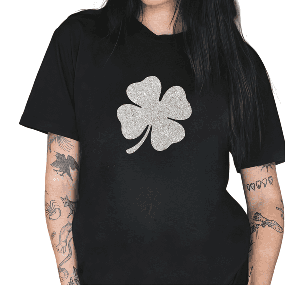 Black St Patricks Day Print Tshirt Graphic Tees Shirts Silver Glitter ...